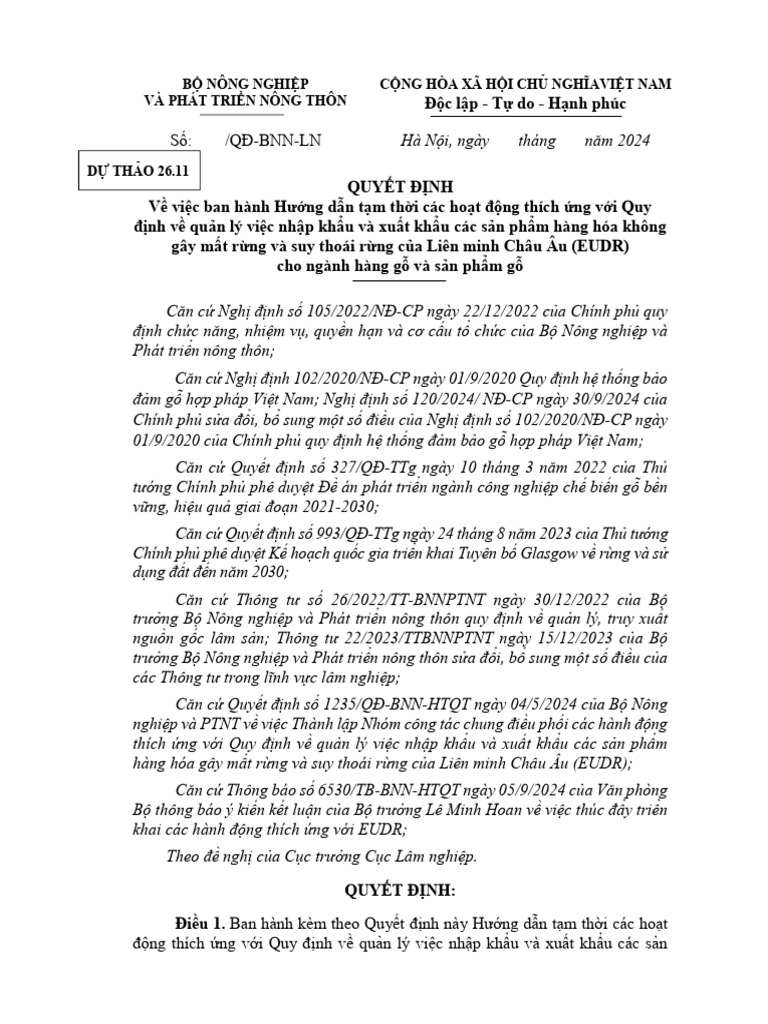 Du thao Huong dan tam thoi thich ung voi EUDR | PDF