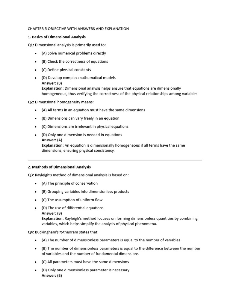 Chapter 5 Objective With Answers and Explanation | PDF | Viscosity ...