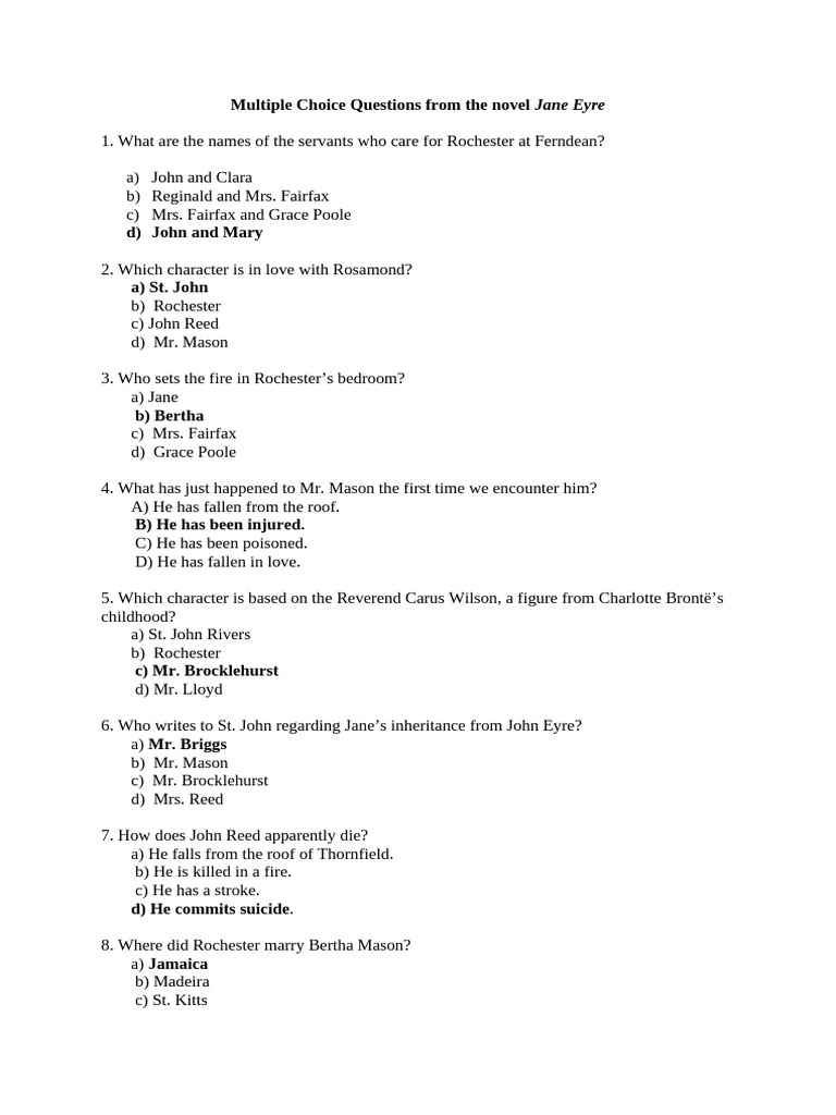 Jane Eyre: Multiple Choice Questions | PDF | Jane Eyre