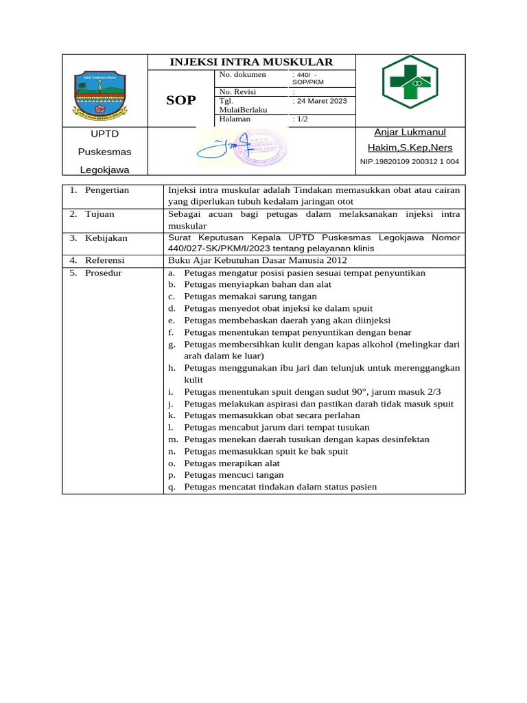 SOP Injeksi Intramuskular | PDF