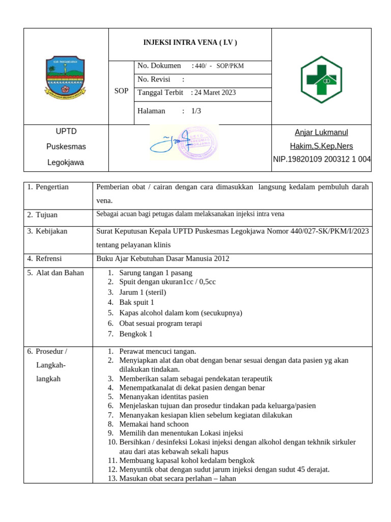 Sop Injeksi Iv | PDF