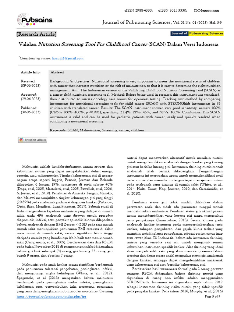 Pjs Saudi 5-9+Validasi+Nutrition+Screening+Tool+For+Childhood+Cancer+ (Scan) +Dalam+Versi ...
