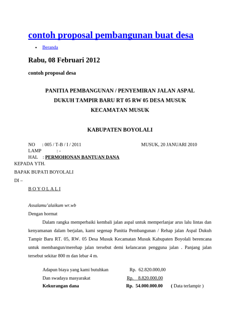Contoh Proposal Pembangunan Buat Desa | PDF
