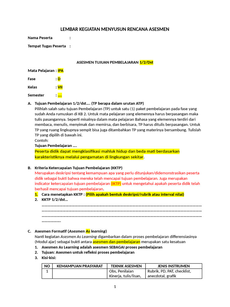 LK Menyusun Rencana Asesmen Rev KB 3 | PDF