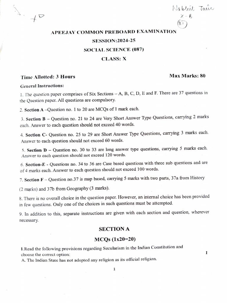Apeejay School Common Pre Board | PDF | Human Development Index | Economies