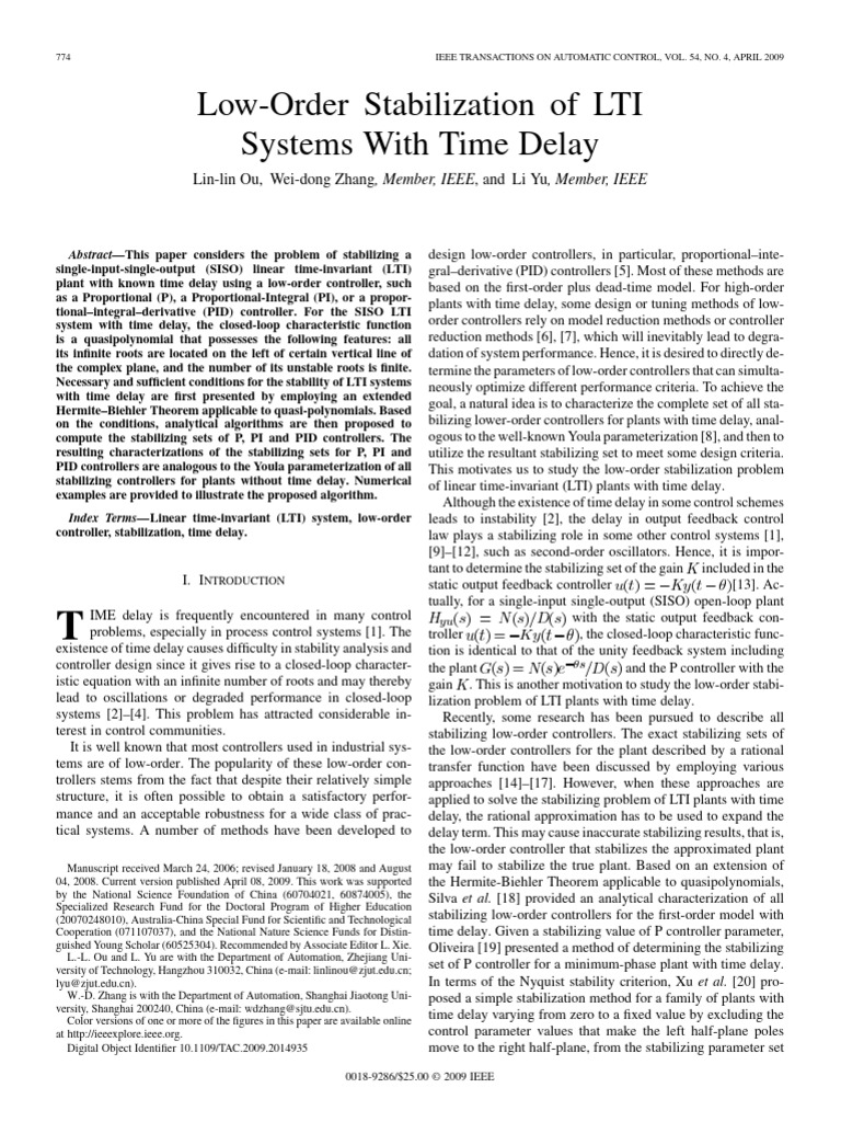 Low-Order Stabilization of LTI | PDF | Control Theory | Zero Of A Function