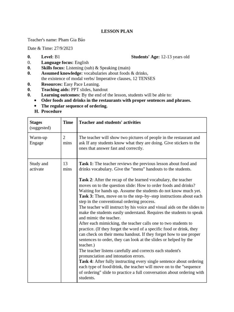 Lesson plan_Speaking skills | PDF | Vocabulary | English Language