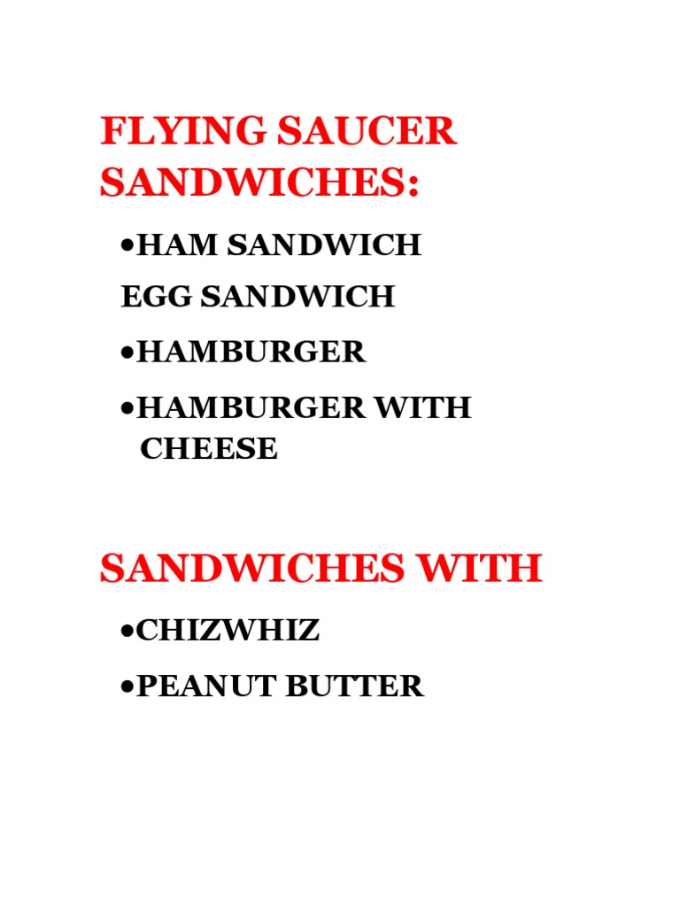 Flying Saucer Sandwich Menu Options | PDF