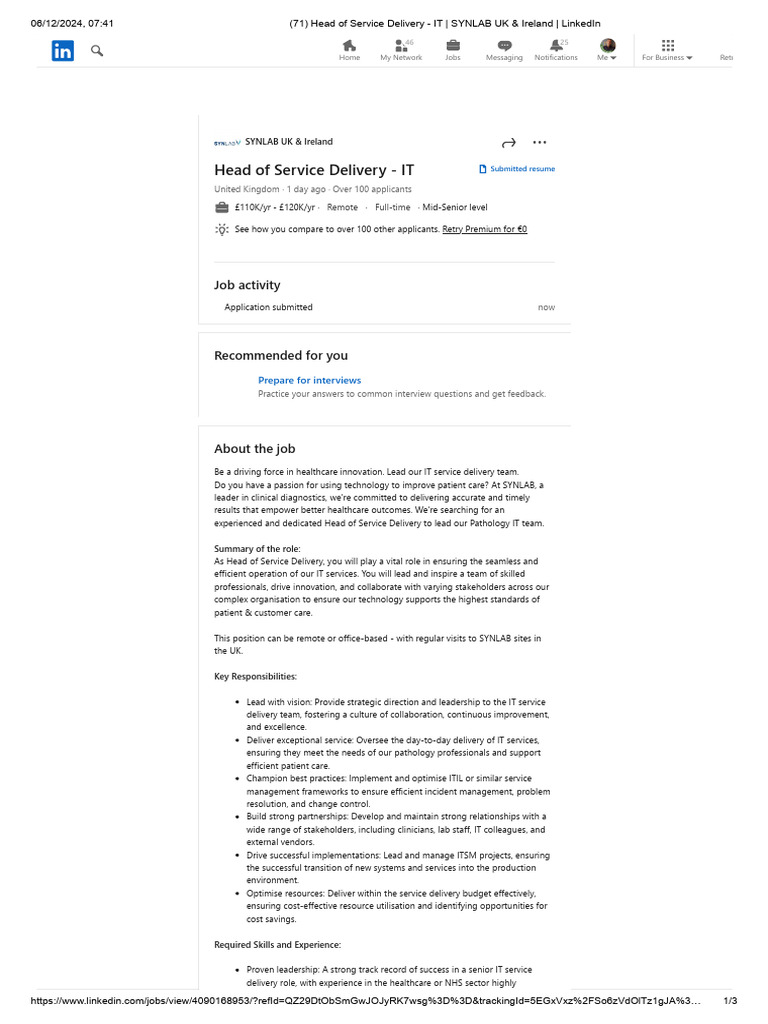 Head of Service Delivery - IT - SYNLAB UK & Ireland - LinkedIn | PDF ...