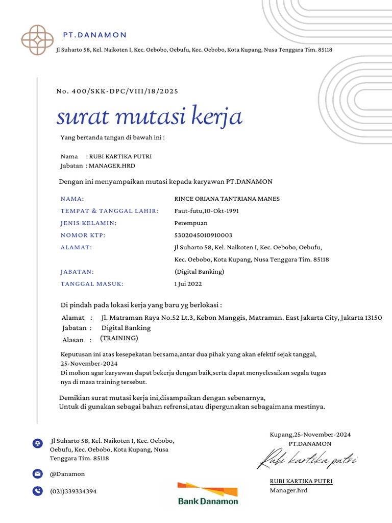 Surat Keterangan Kerja Minimal Putih - 20241124 - 234513 - 0000 | PDF