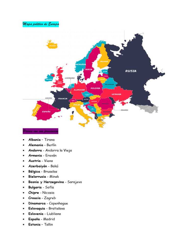 Mapa Político y Físico de Europa | PDF | Europa | Danubio