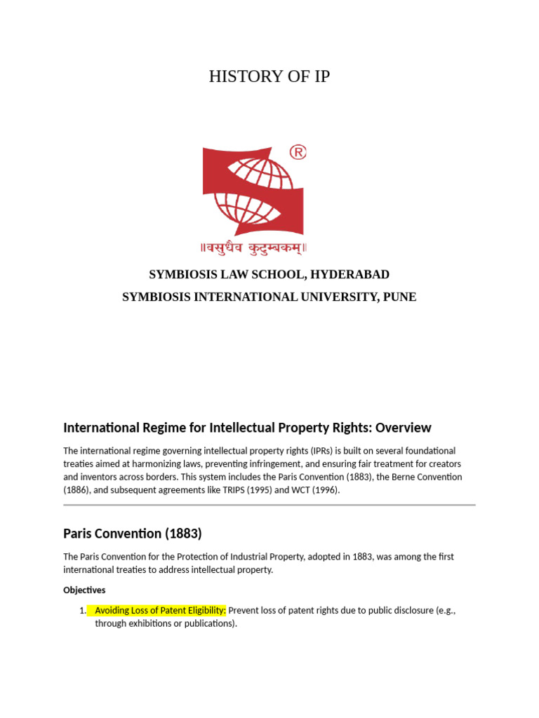 History of IP (Intl) | PDF | Copyright | Intellectual Property