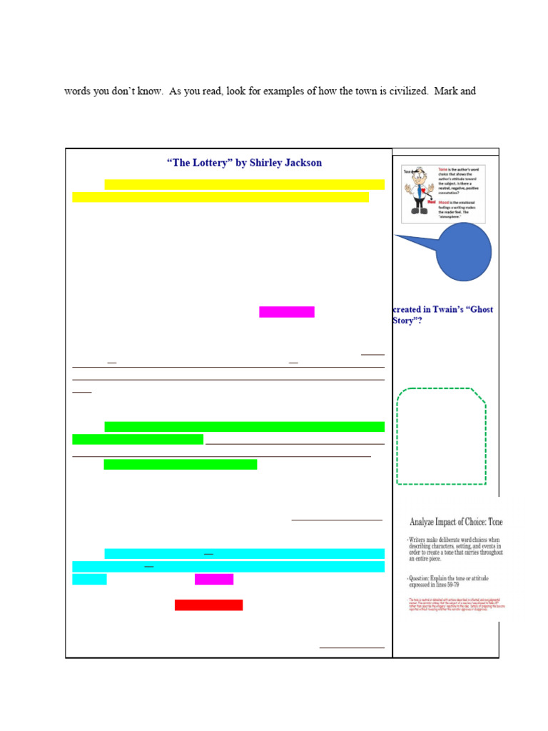Name: - : "The Lottery" by Shirley Jackson | PDF