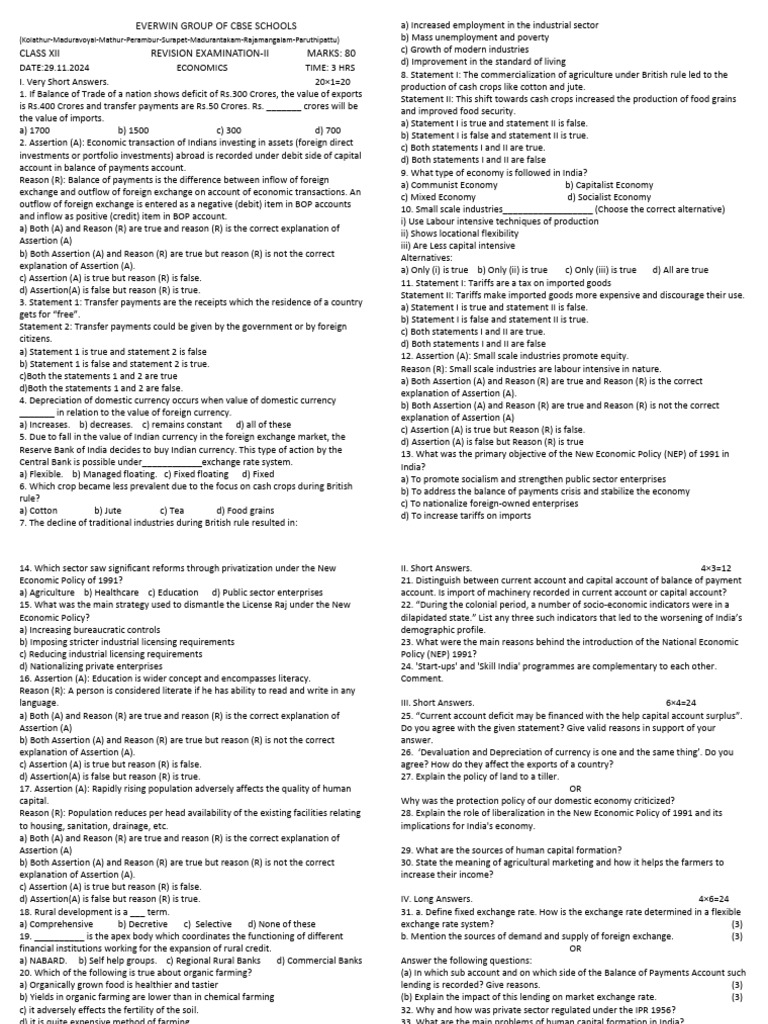 Xii Rev-2 Eco Batch-3 | PDF | Balance Of Payments | Floating Exchange Rate