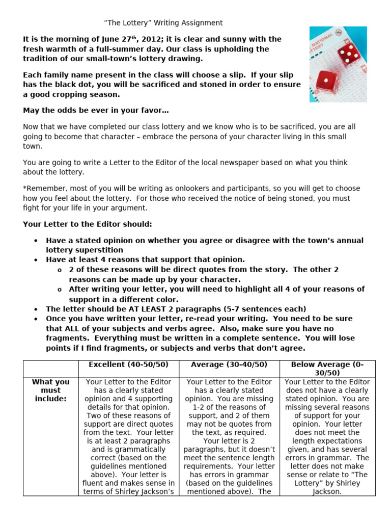The Lottery Writing Assignment | PDF | Grammar | Subject (Grammar)