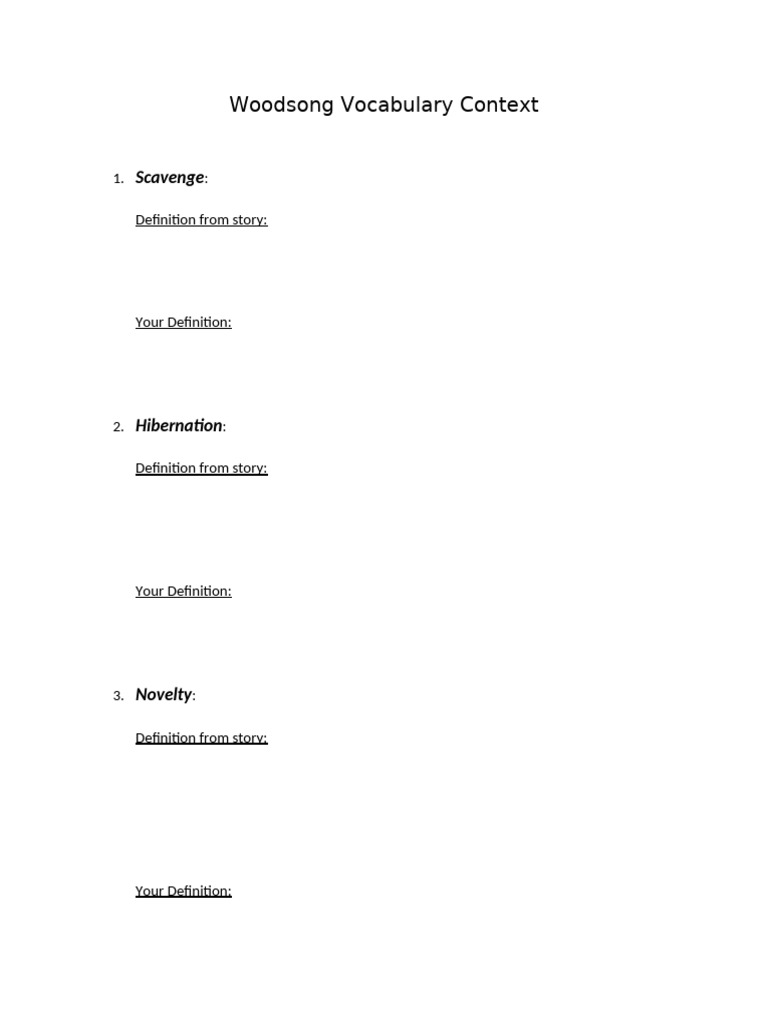 Woodsong Vocabulary Context | PDF