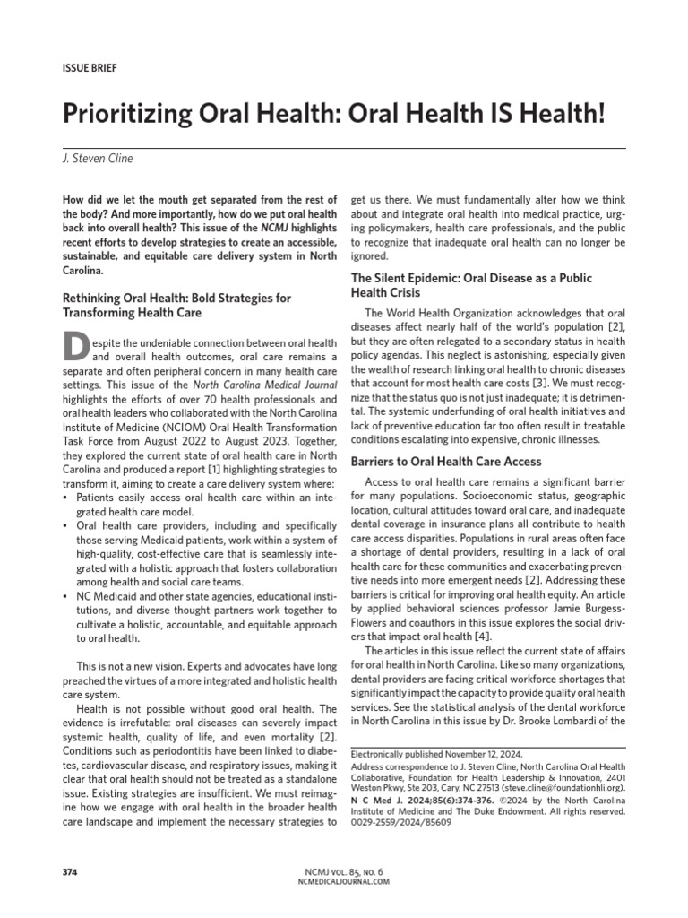 Prioritizing_Oral_Health_Oral_Health_IS_Health | PDF | Dentistry | Medicaid
