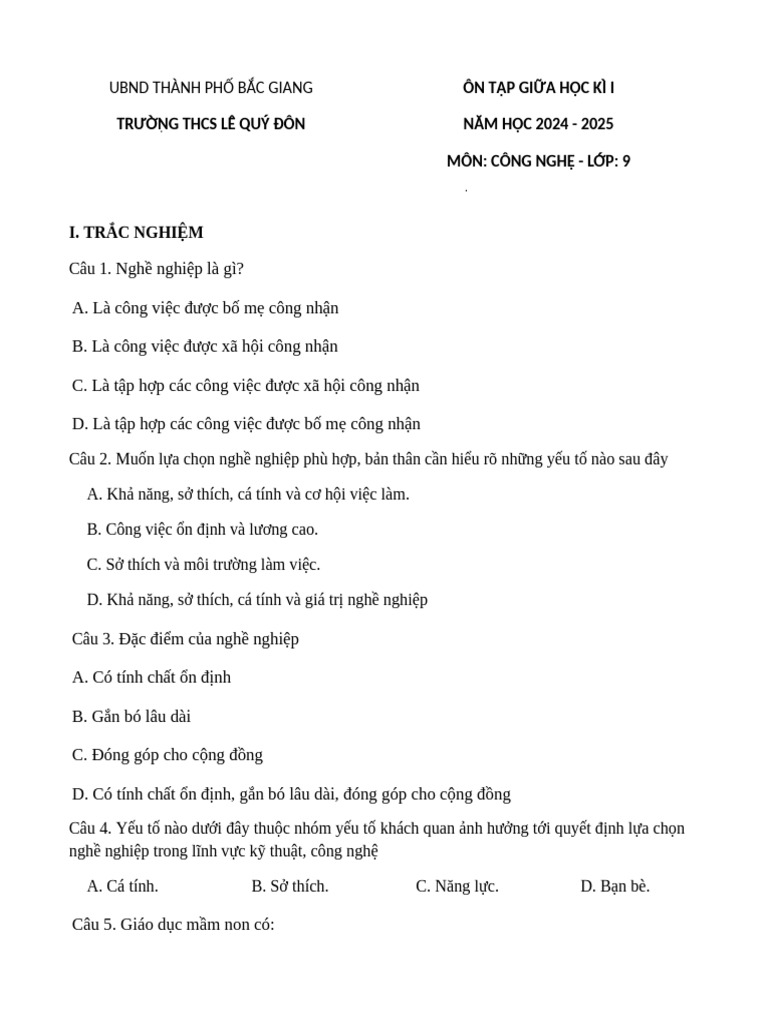 Ôn CN 9 - GHK I | PDF