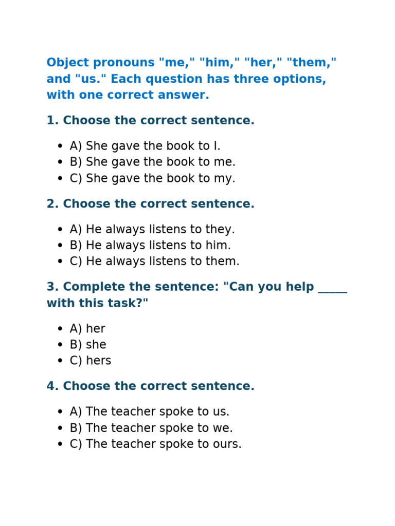 Object Pronouns Me (1) (3) | PDF | Linguistics | Syntax