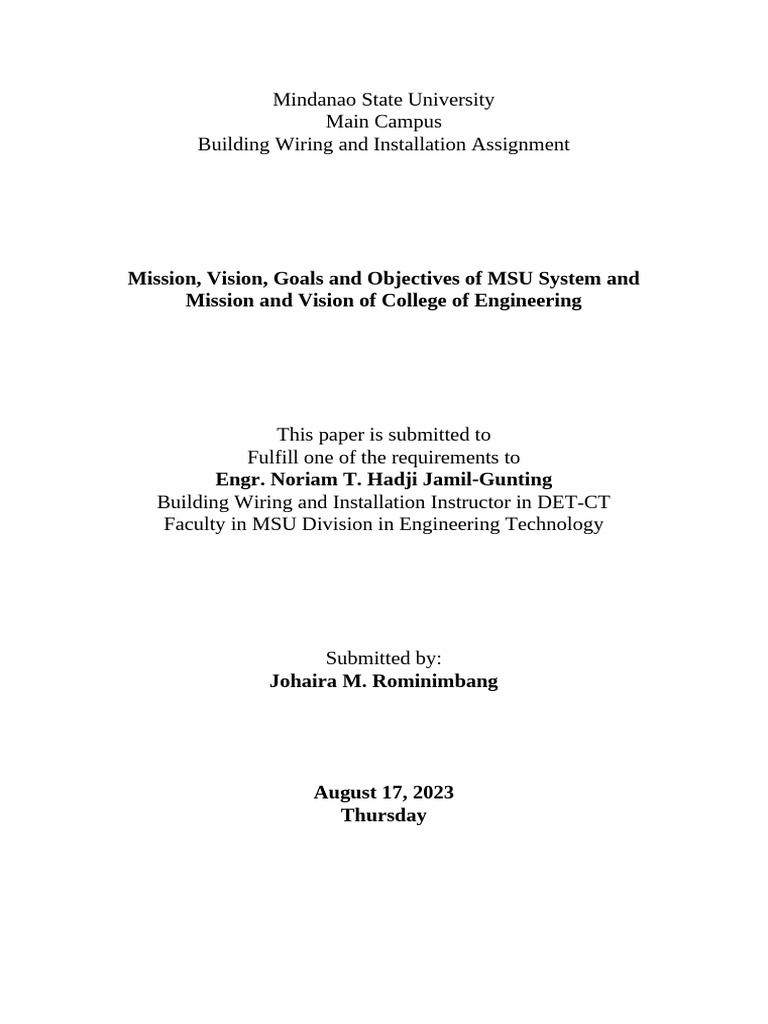 Mission and Vision of MSU | PDF