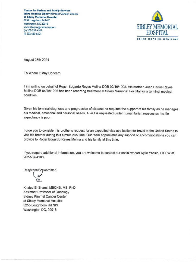 Roger Edgardo Reyes Molina Visa Letter | PDF