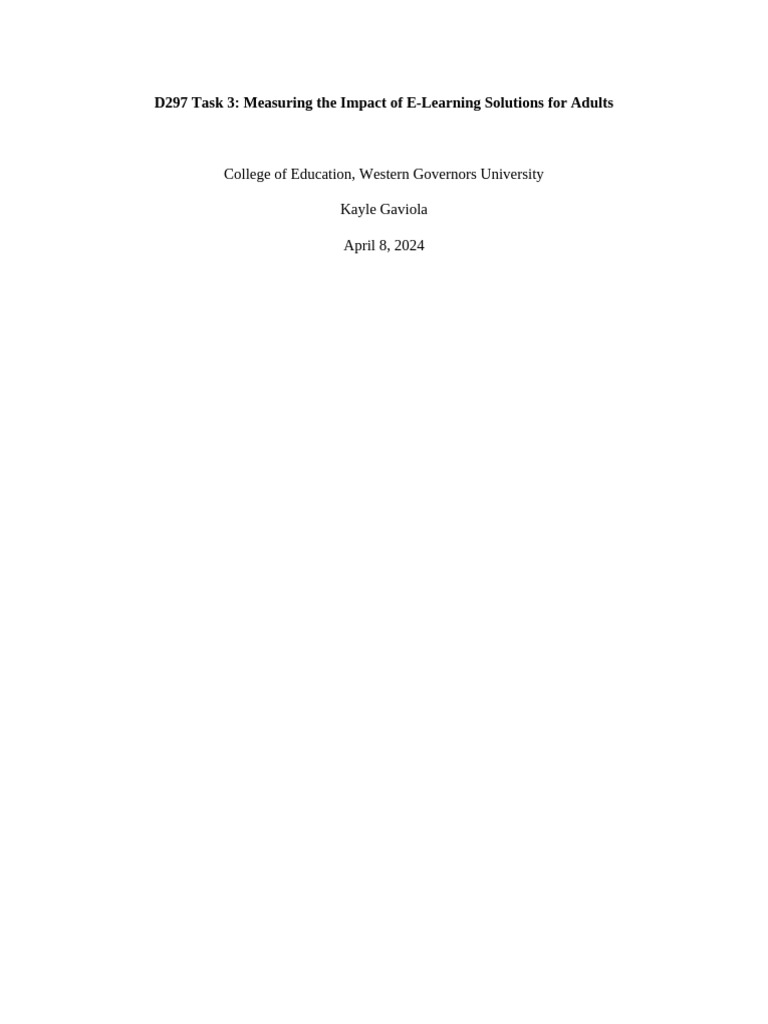 D298 Task 3B Measuring The Impact of E-Learning Solutions For Adults | PDF | Learning | Evidence