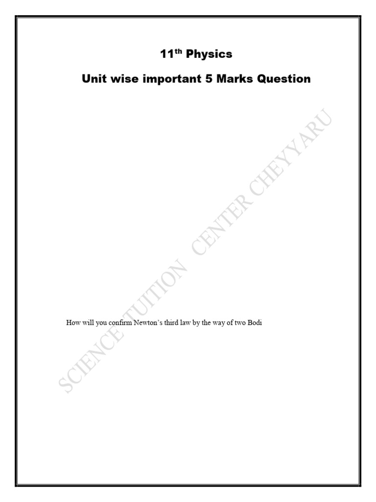Namma Kalvi 11th Physics Important 5 Mark Questions | PDF | Acceleration | Equations Of Motion