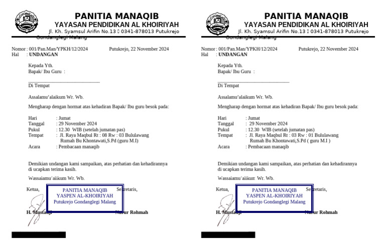 Undangan Pembacaan Manaqib | PDF