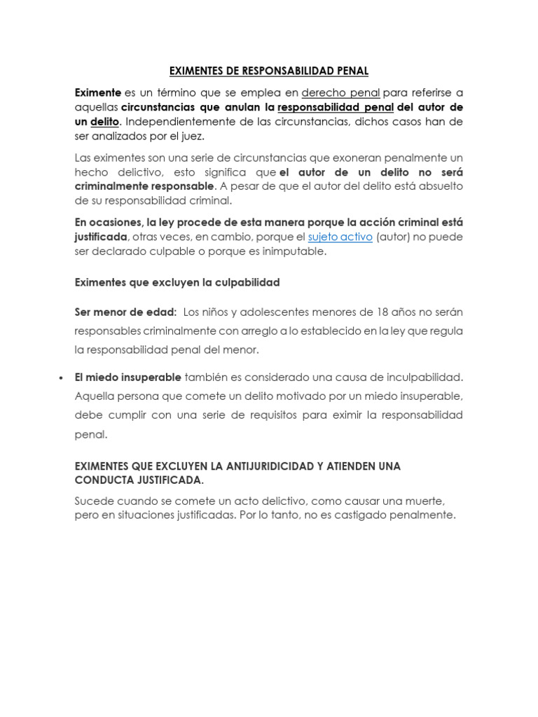 EXIMENTE DE RESPONSABILIDAD PENAL (2) | PDF | Derecho penal | Ley común