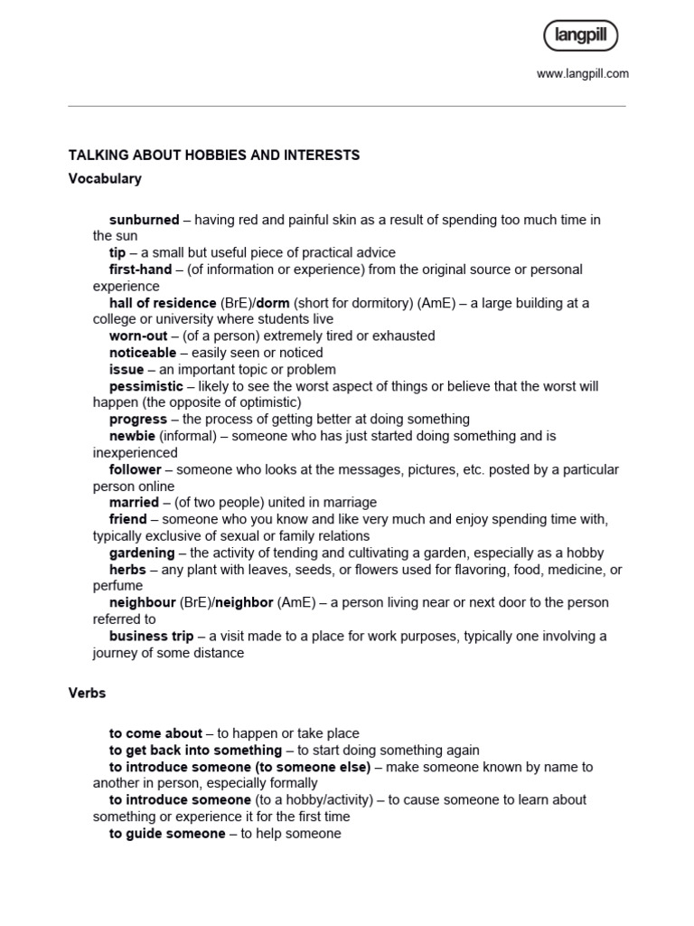 Talking About Hobbies and Interests | PDF