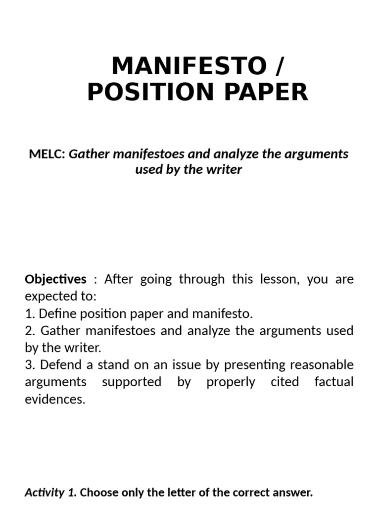 MANIFESTO | PDF | Evidence | Argument