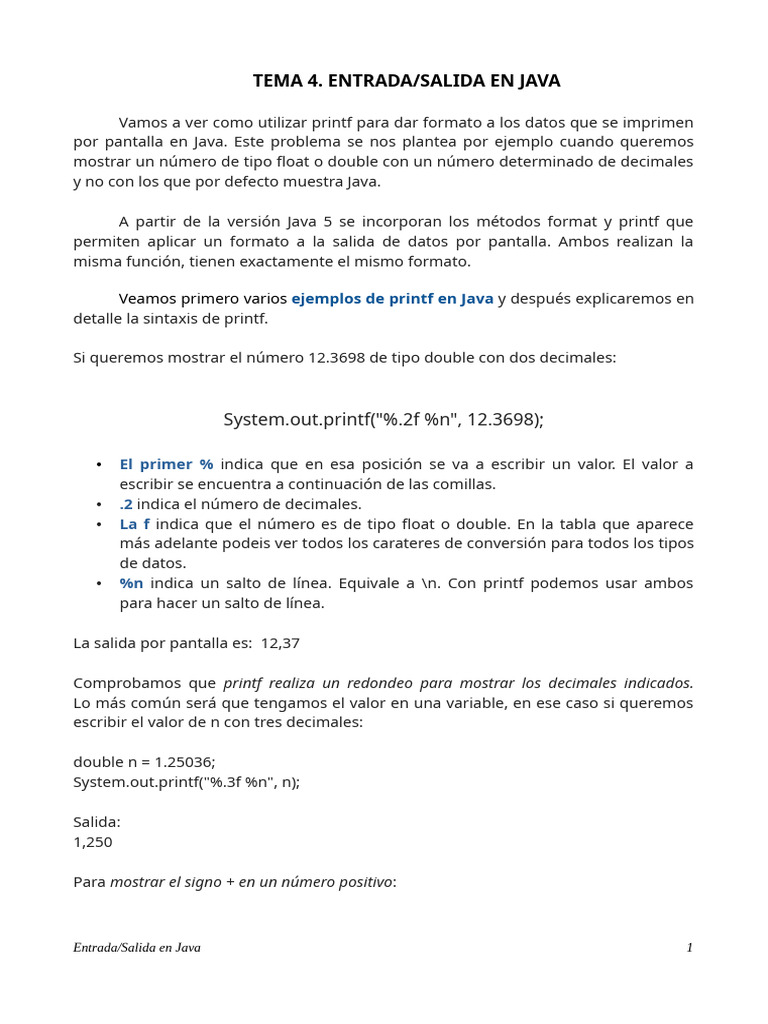 Entrada_Salida en Java | PDF | Java (lenguaje de programación) | Datos
