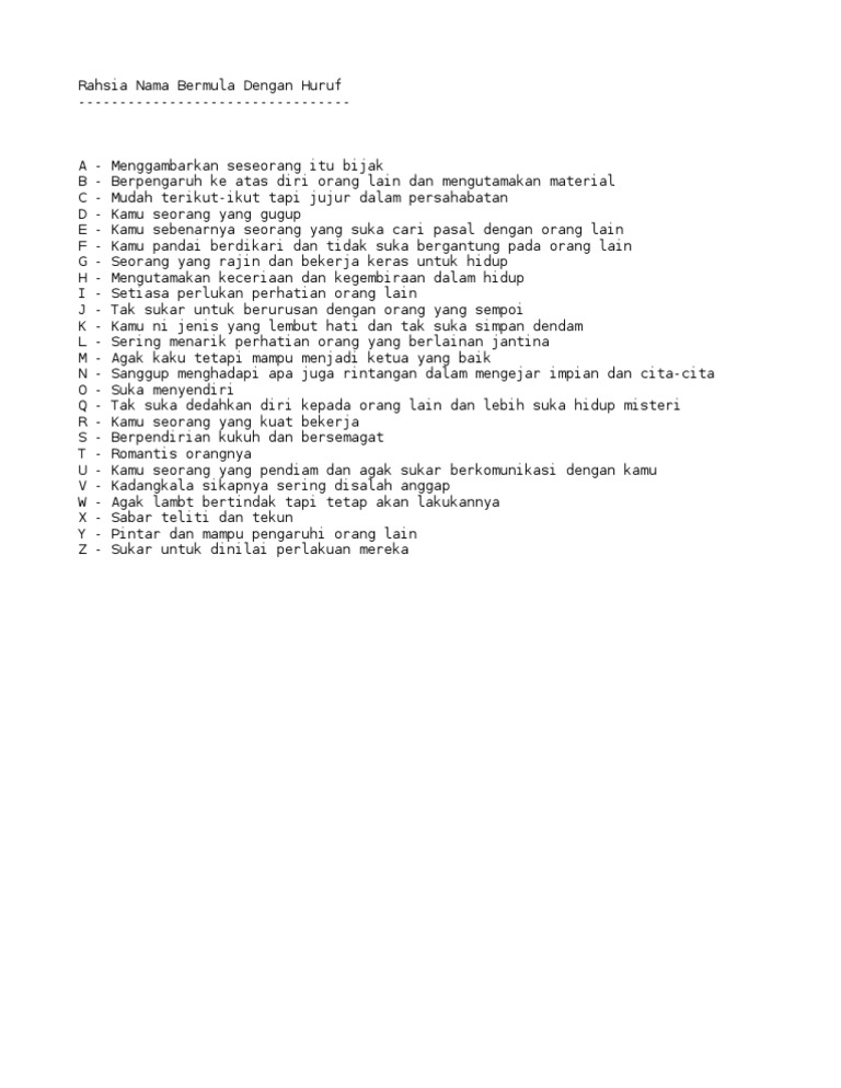Rahsia Nama Bermula Dengan Huruf | PDF