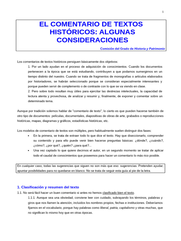 00.Guía para el comentario de textos (3) | PDF | Autor | Francisco franco