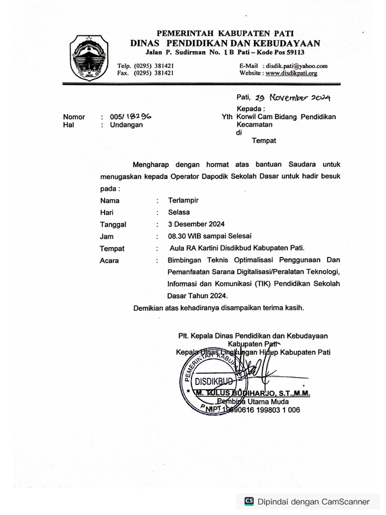 Undangan Bimtek TIK Tgl 3 Desember | PDF