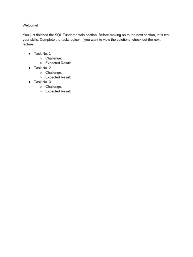 01 SQL Fundamentals Challenge Tasks | PDF