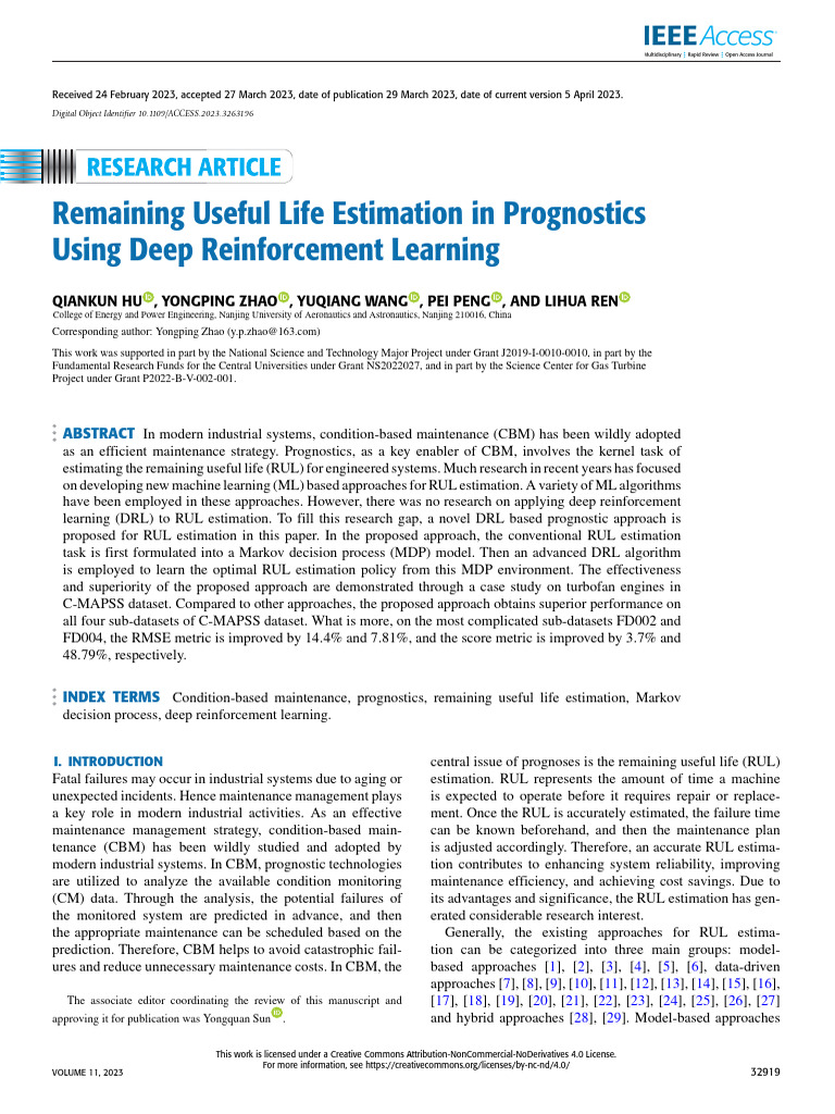 Remaining Useful Life Estimation In Prognostics Using Deep