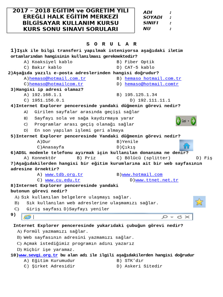 Internet e Posta. 20 Soru | PDF