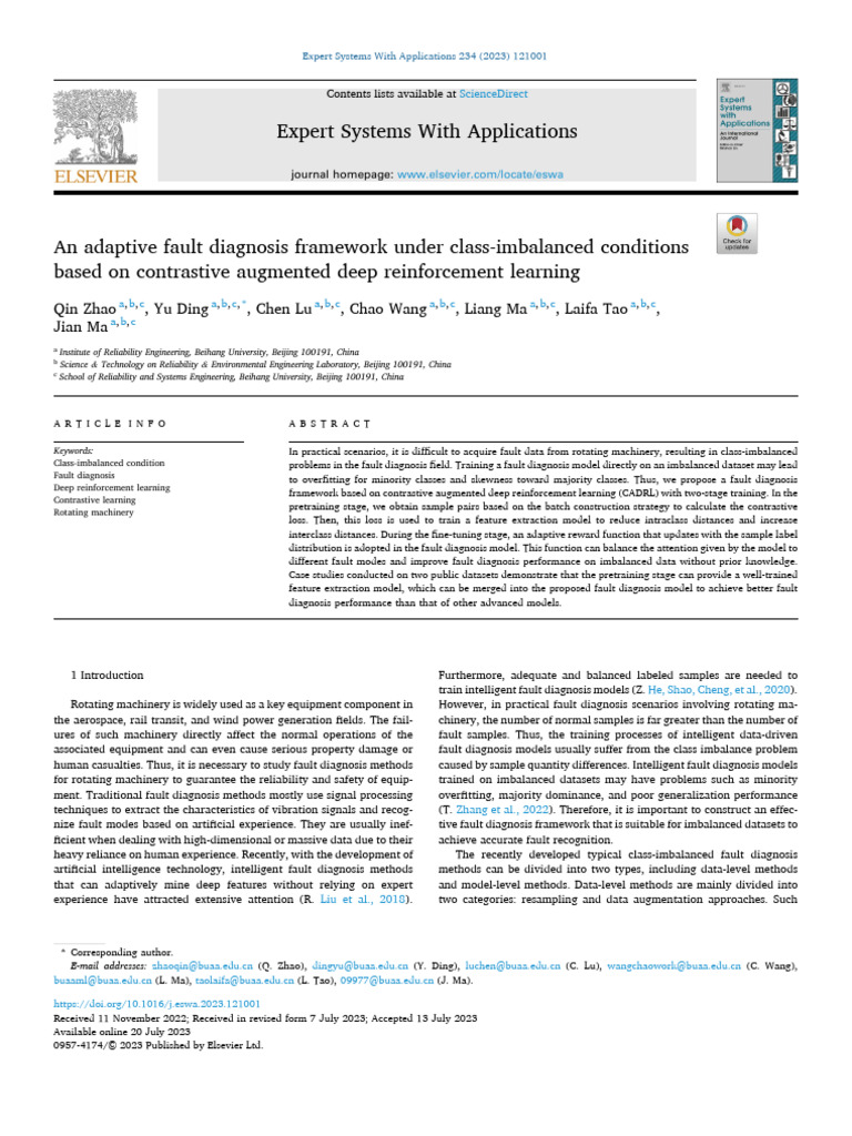 An Adaptive Fault Diagnosis Framework Under Class Imbalanced Conditions Based On Contrastive 9029