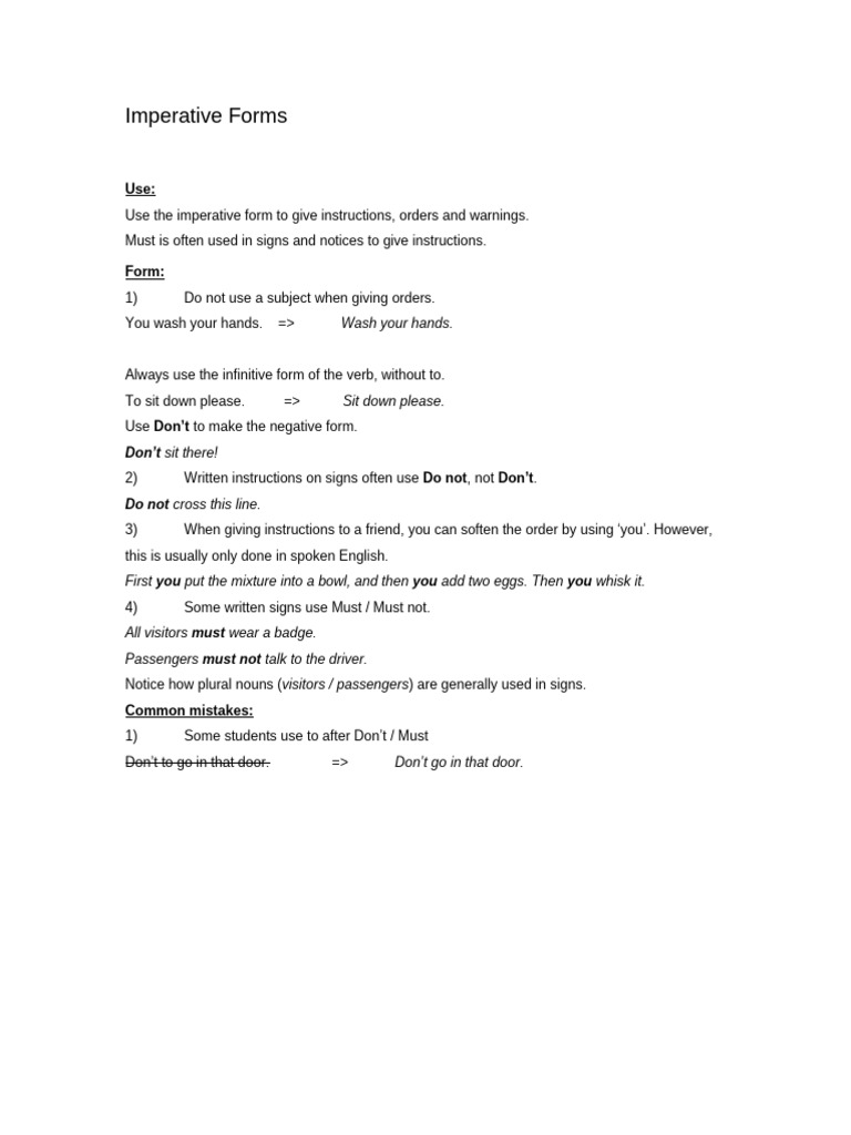 Imperative Forms (Hình Thức Mệnh Lệnh) | PDF