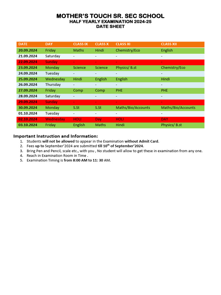 Dte-Sheet Half Yerly Exam | PDF