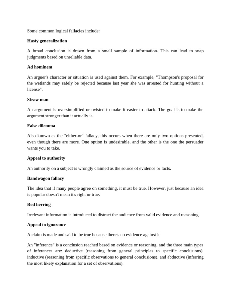 Some Common Logical Fallacies Include | PDF | Inductive Reasoning | Deductive Reasoning