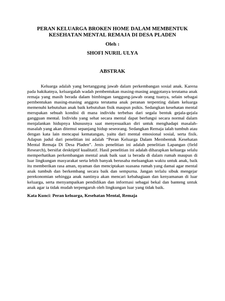 Keluarga Broken Home dan Kesehatan Mental Remaja | PDF