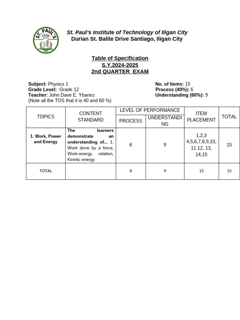 TOS - Physics-2nd Quarter | PDF