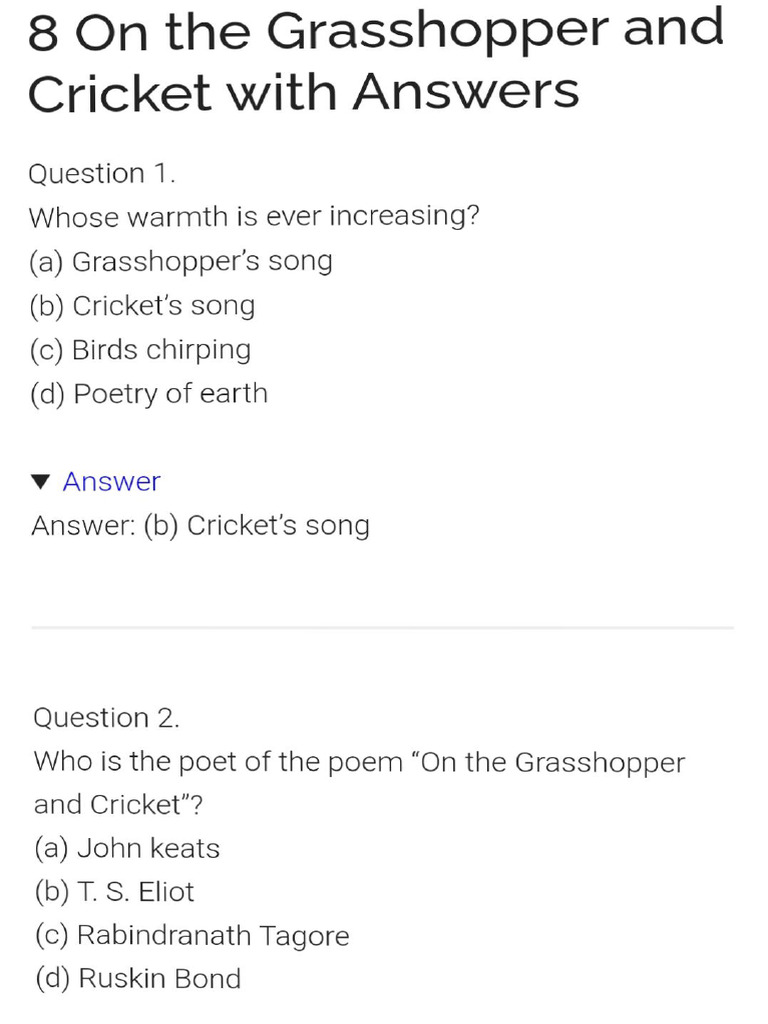 The Grasshopper and the Cricket | PDF