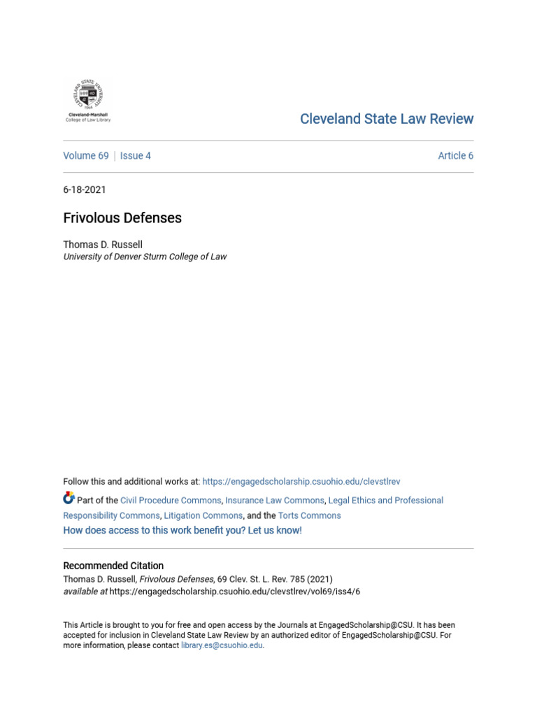Analyzing Frivolous Defenses in Law | PDF | Lawsuit | Defamation