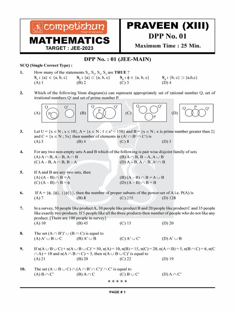 DPP 01 Mathematics | PDF