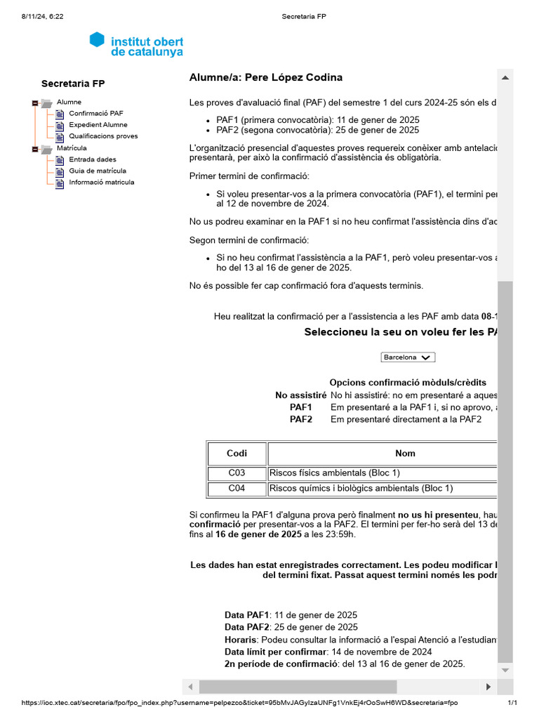 Confirmació PAF | PDF