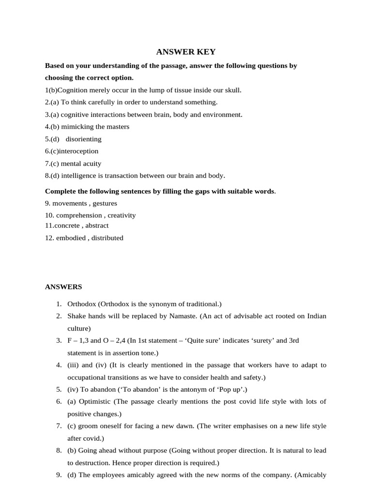 ANSWER KEY | PDF | Cognitive Psychology | Cognitive Science