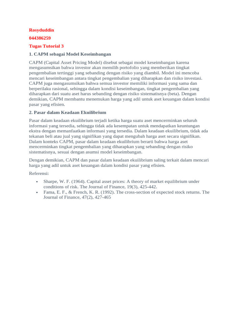 Teori Portofolio Dan Analisis Investasi Tugas 3 | PDF
